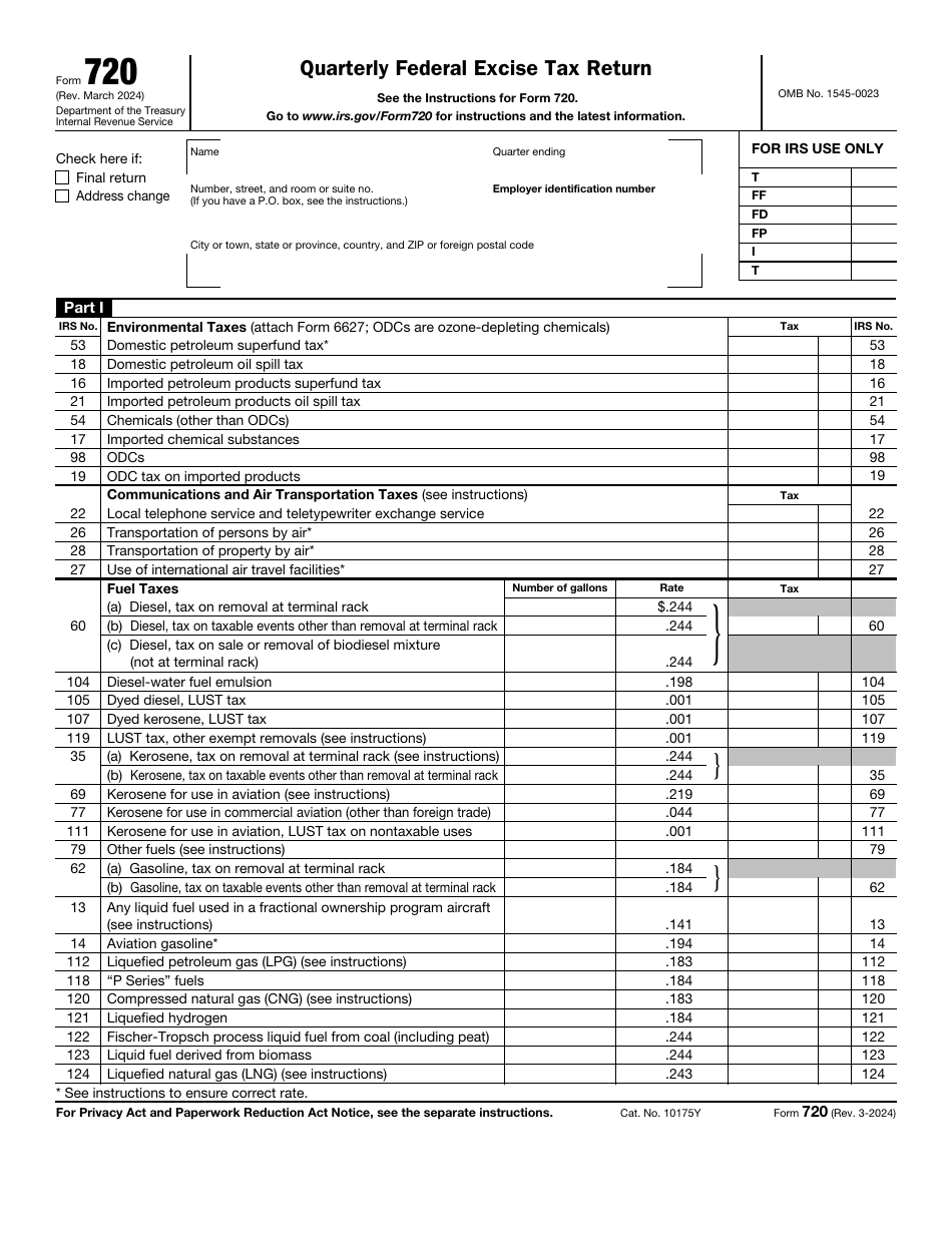 IRS Form 720 Download Fillable PDF or Fill Online Quarterly Federal ...