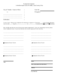 City of Toledo, Ohio Praecipe for Subpoena - Fill Out, Sign Online and ...