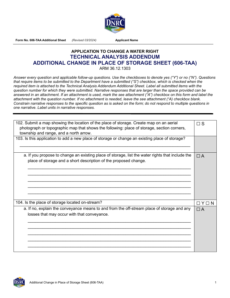 Form 606-TAA - Fill Out, Sign Online and Download Fillable PDF, Montana ...