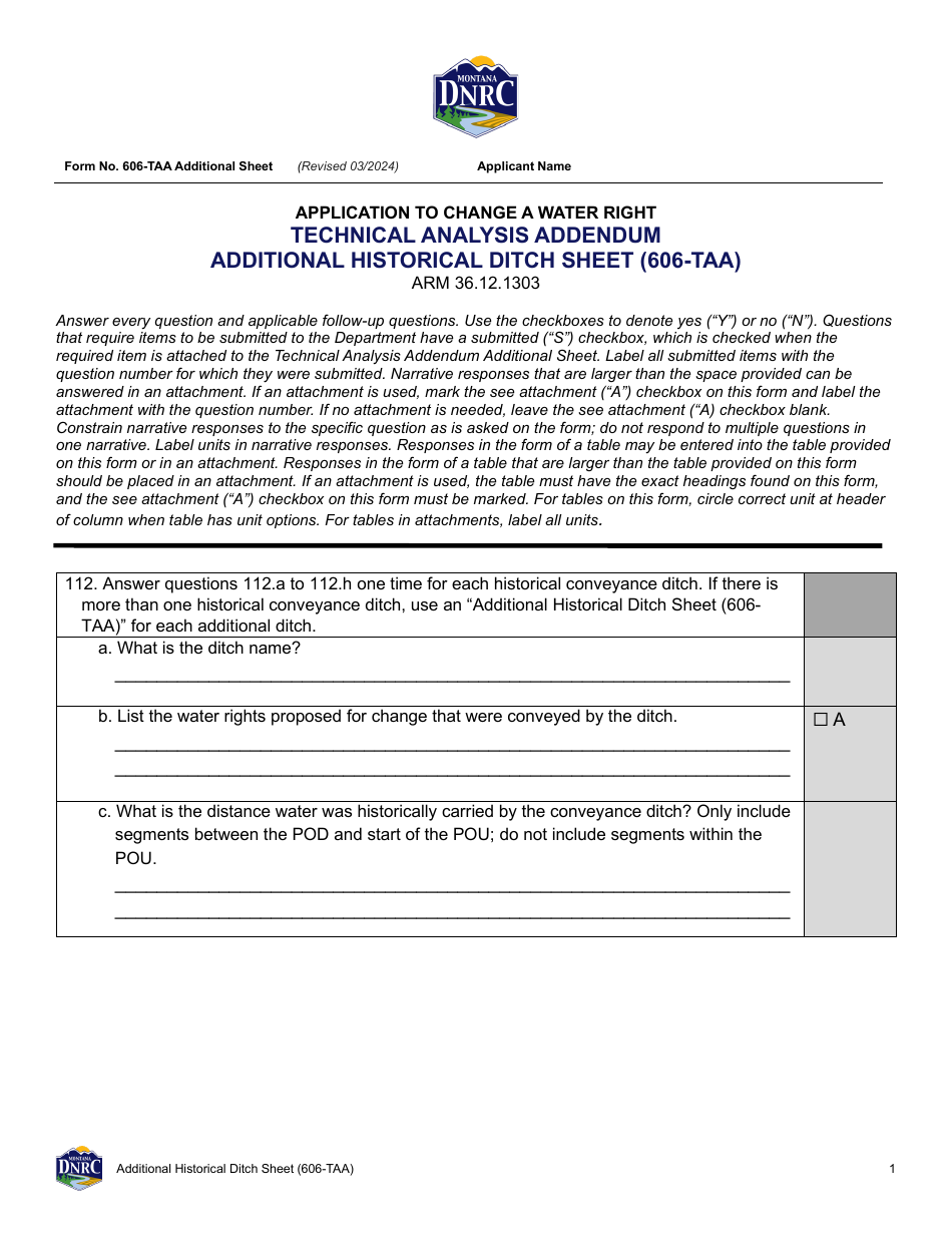 Form 606-TAA - Fill Out, Sign Online and Download Fillable PDF, Montana ...