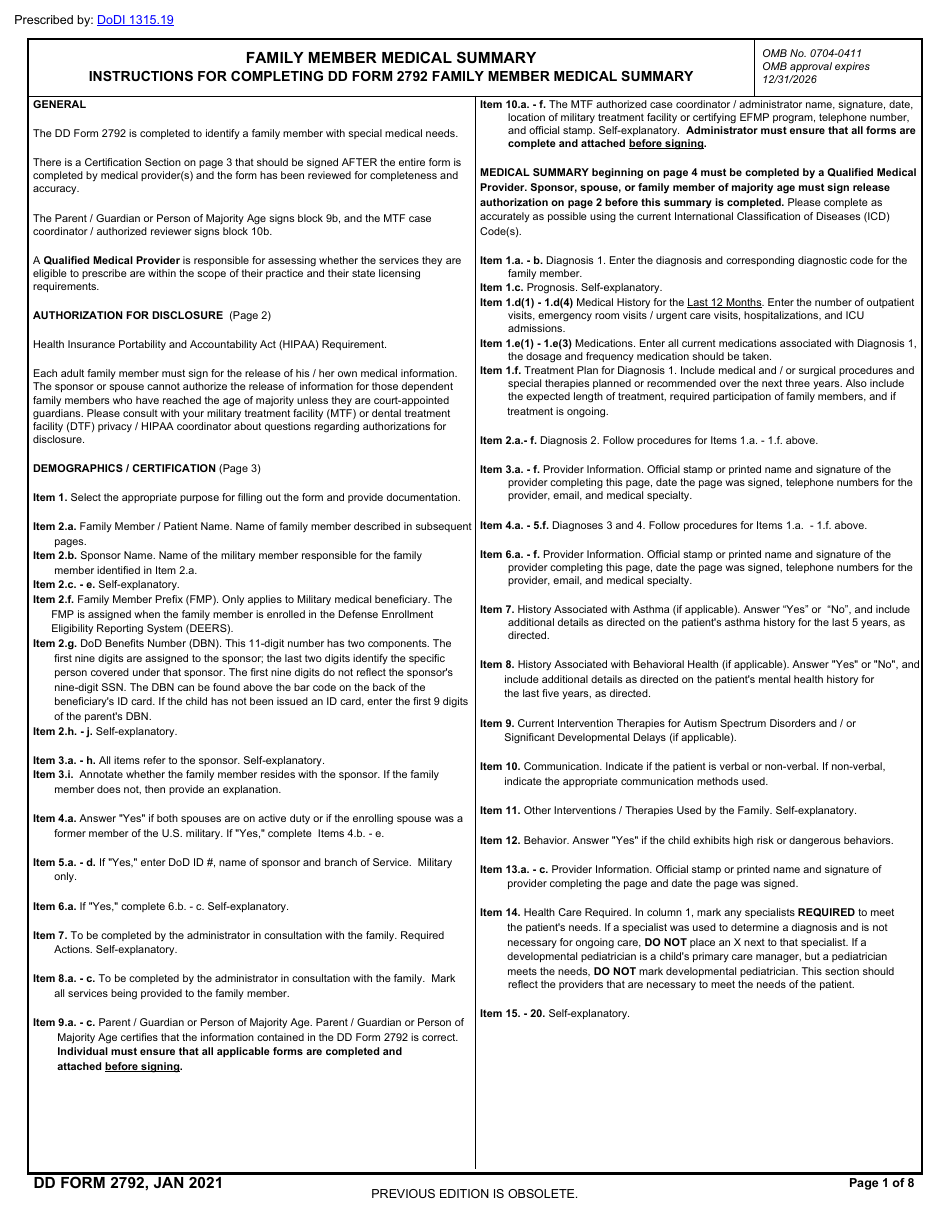 DD Form 2792 Download Fillable PDF or Fill Online Family Member Medical ...