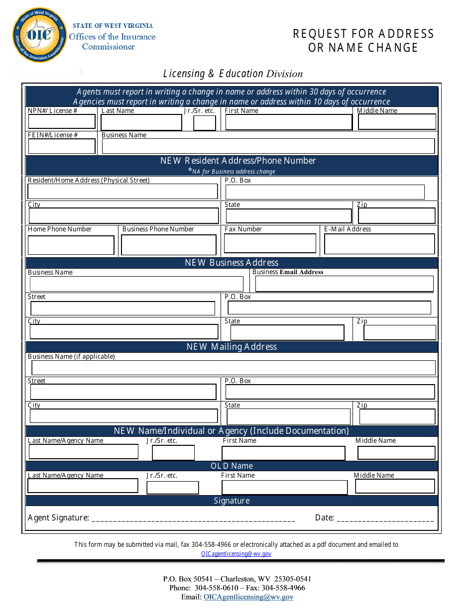 West Virginia Request for Addressor Name Change - Fill Out, Sign Online ...