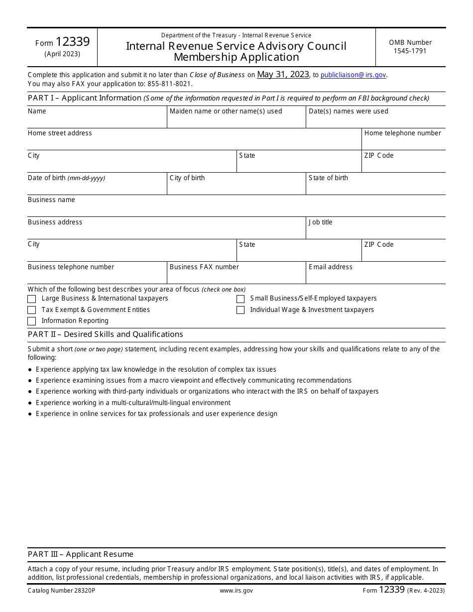 IRS Form 12339 Download Fillable PDF or Fill Online Internal Revenue ...