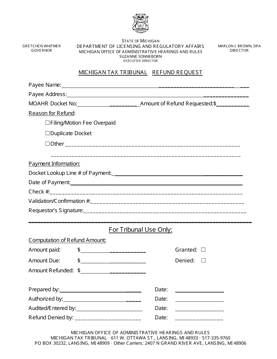 Michigan Refund Request - Fill Out, Sign Online and Download PDF ...