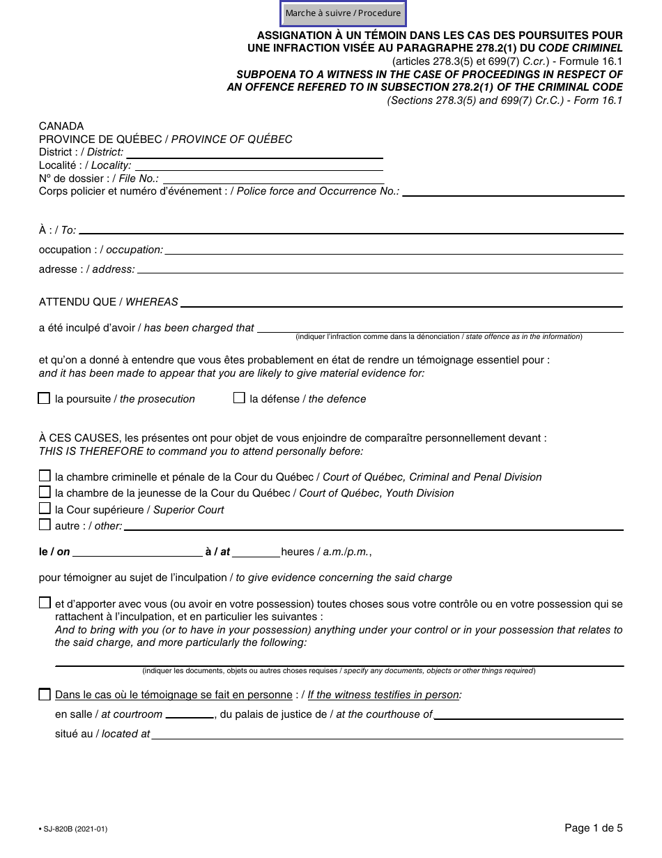 Form 16.1 (SJ-820B) - Fill Out, Sign Online and Download Fillable PDF ...
