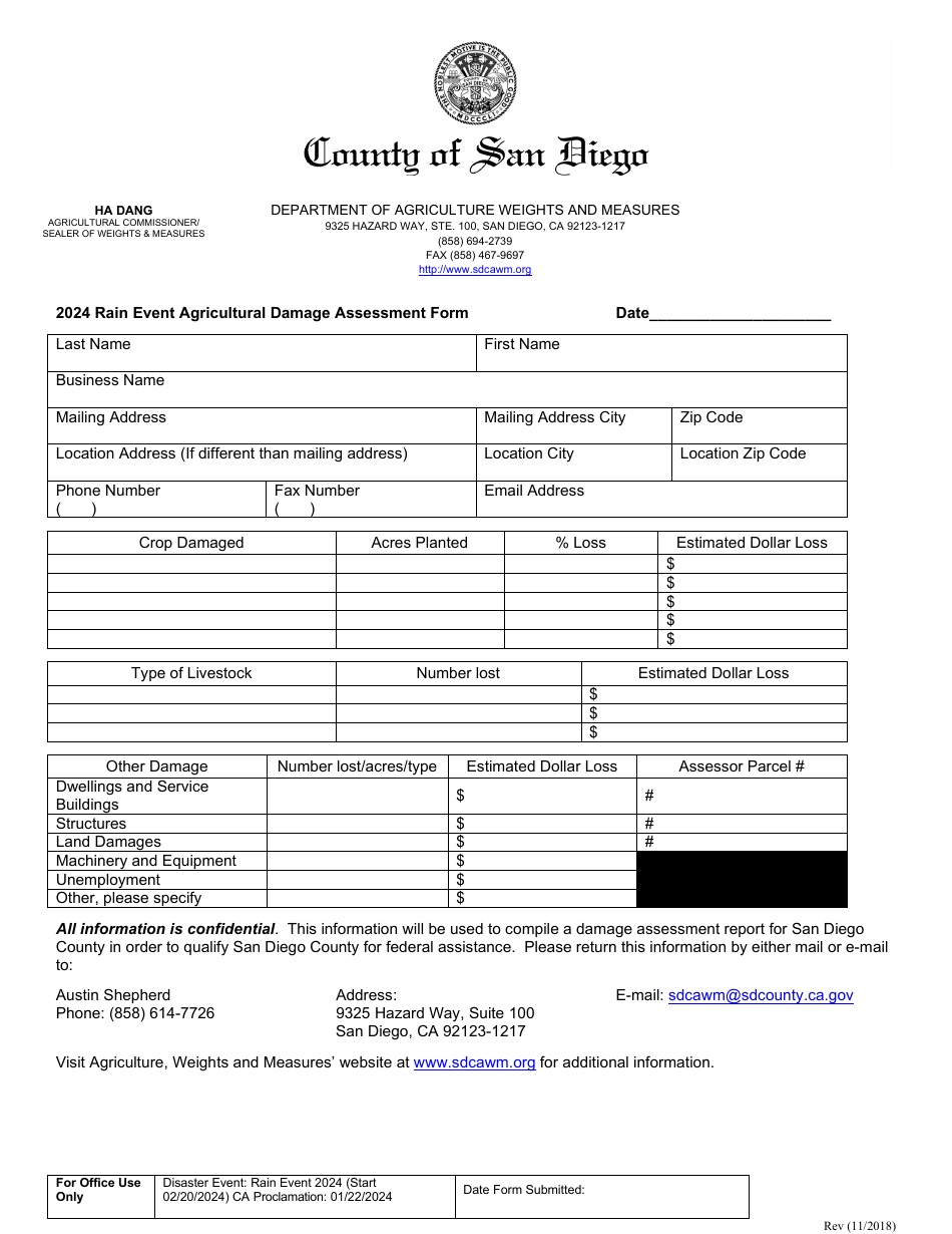 2024 County of San Diego, California Rain Event Agricultural Damage ...