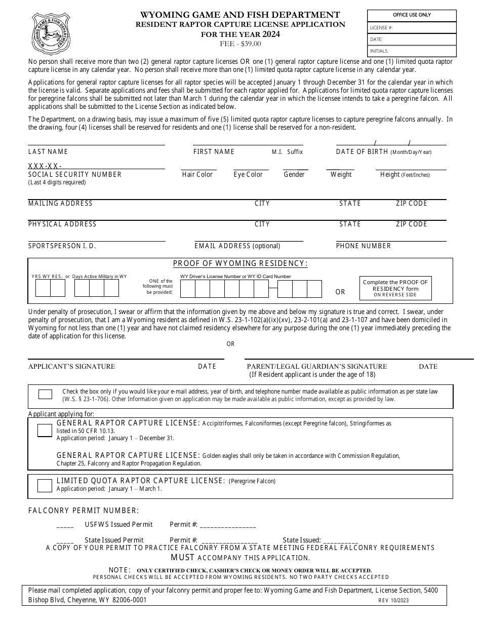 2024 Wyoming Resident Raptor Capture License Application Download ...