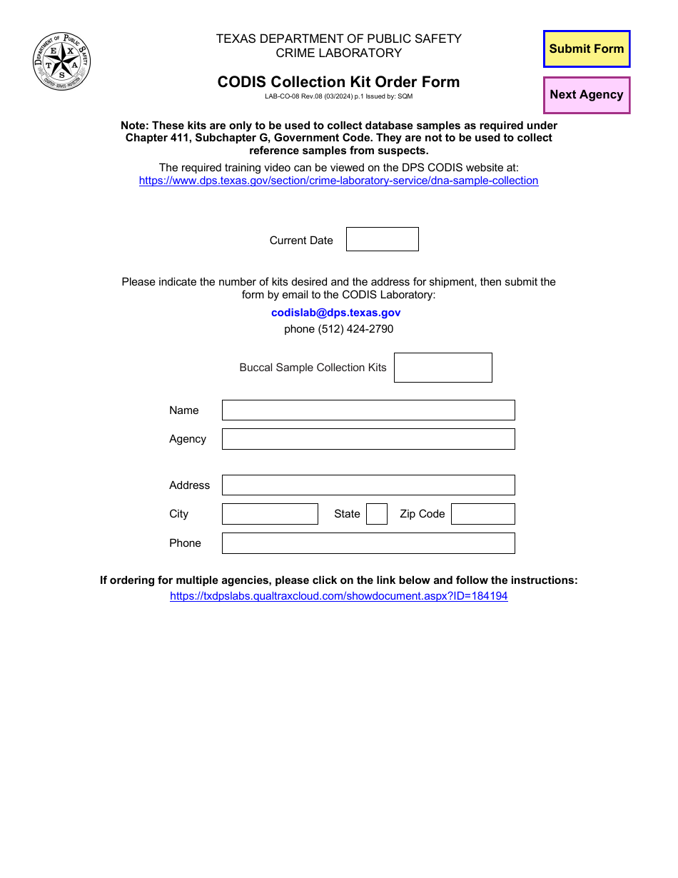 Form LAB-CO-08 Download Fillable PDF or Fill Online Codis Collection ...