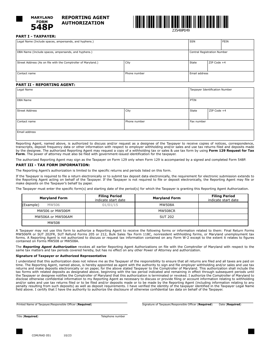 Maryland Form 548P (COM/RAD051) - Fill Out, Sign Online and Download ...