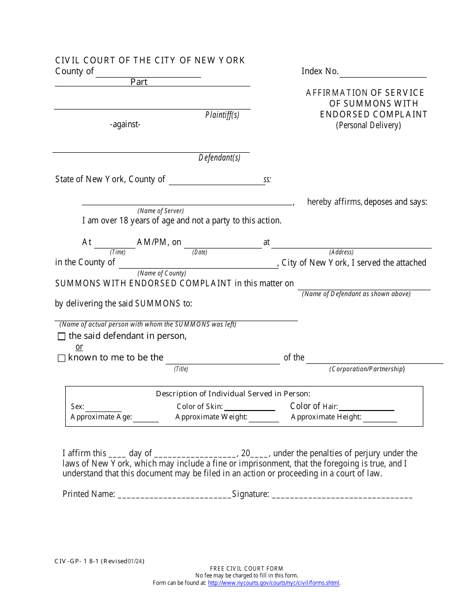 Form CIV-GP-18-1 - Fill Out, Sign Online and Download Fillable PDF, New ...