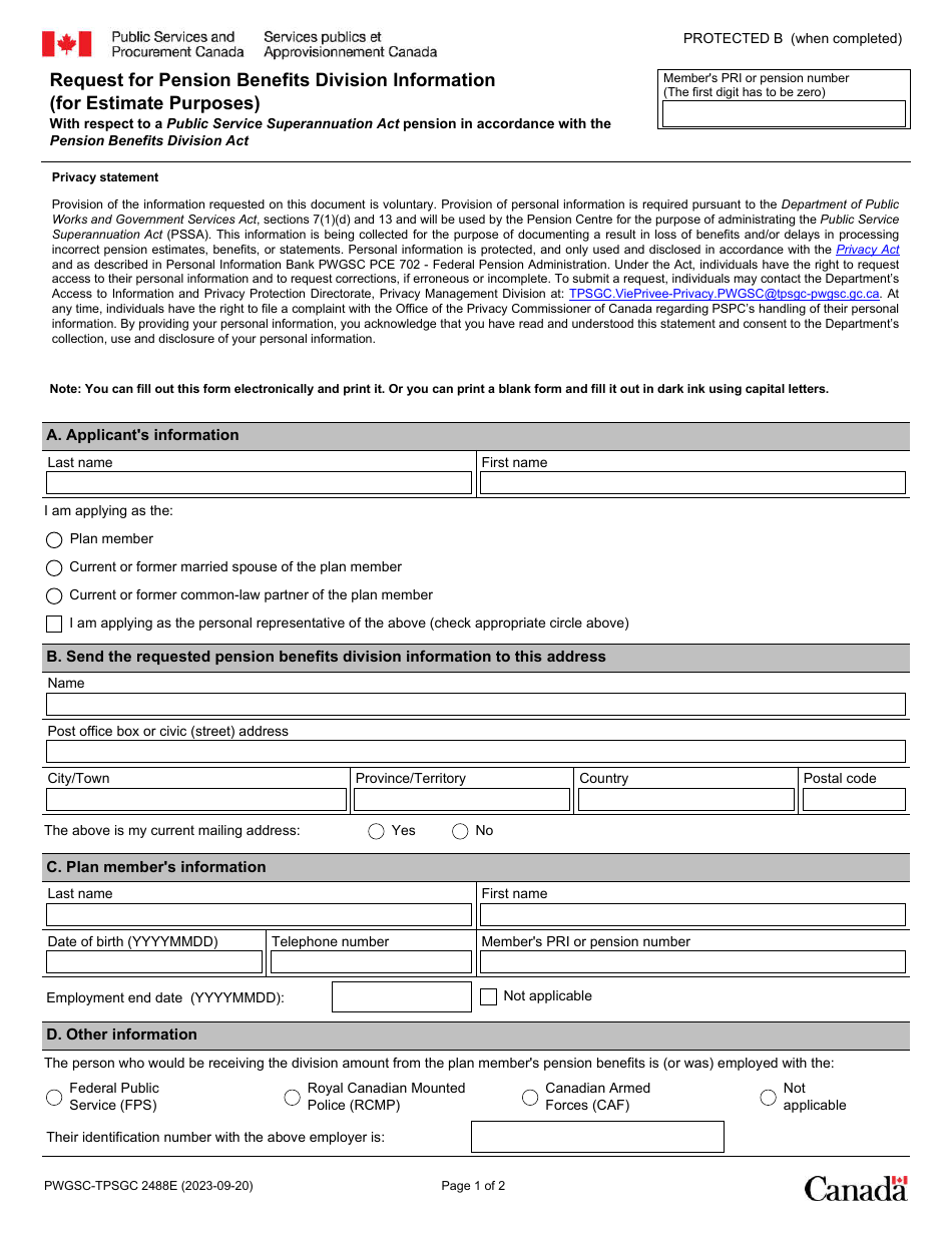 Form PWGSC-TPSGC2488 - Fill Out, Sign Online and Download Fillable PDF, Canada | Templateroller
