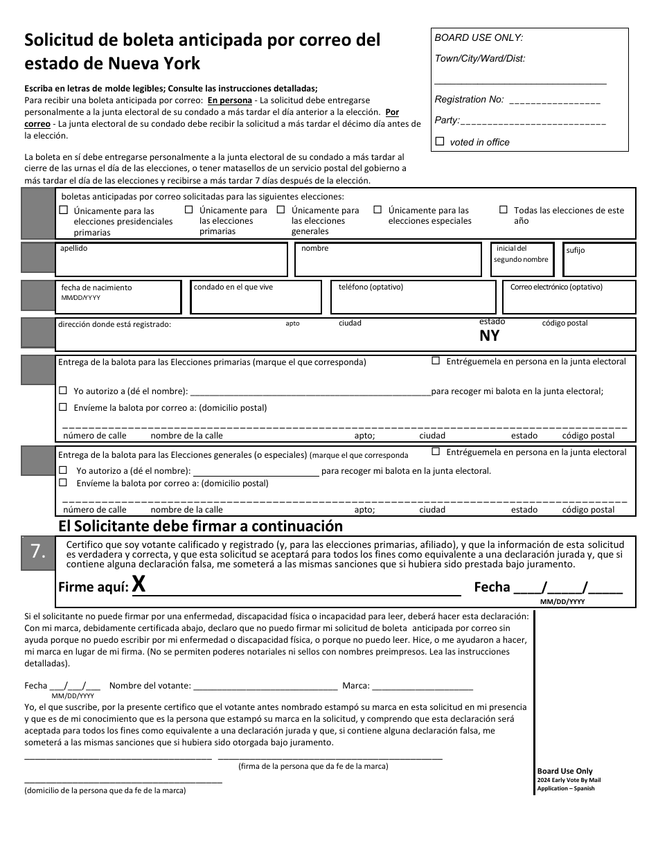 2024 New York Solicitud De Boleta Anticipada Por Correo Del Estado De ...