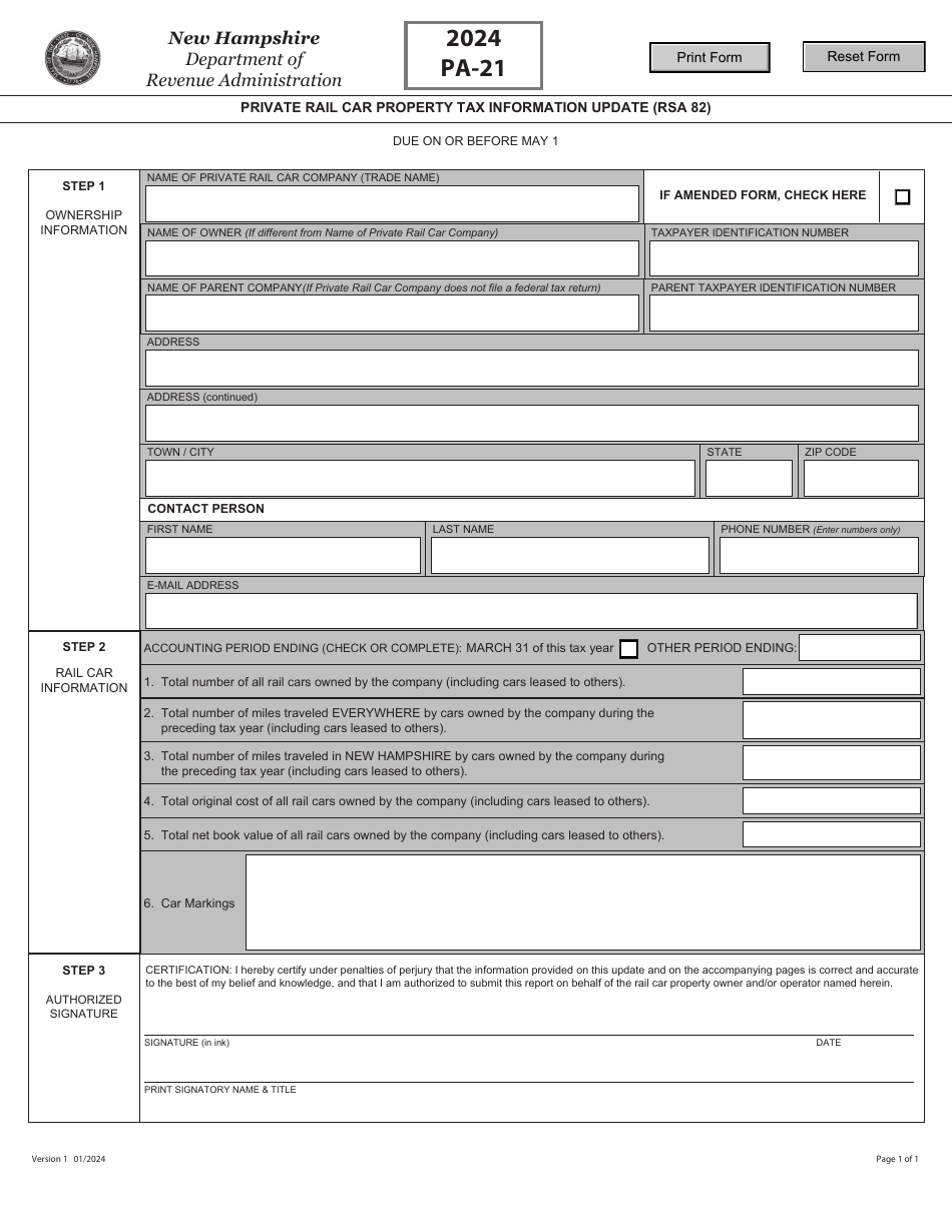 Form PA-21 Download Fillable PDF or Fill Online Private Rail Car ...
