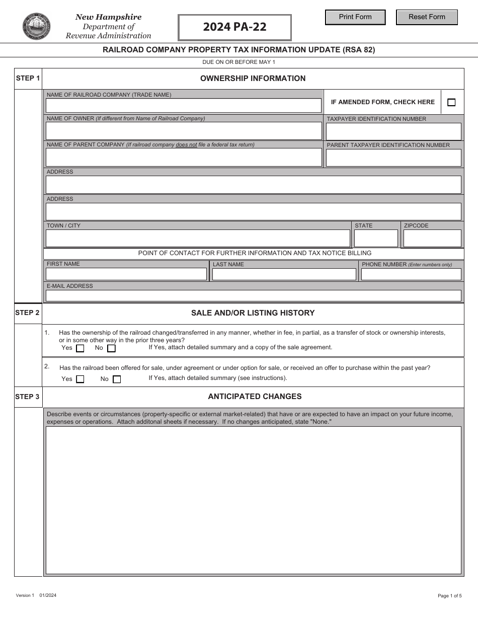 Form PA-22 Download Fillable PDF or Fill Online Railroad Company ...