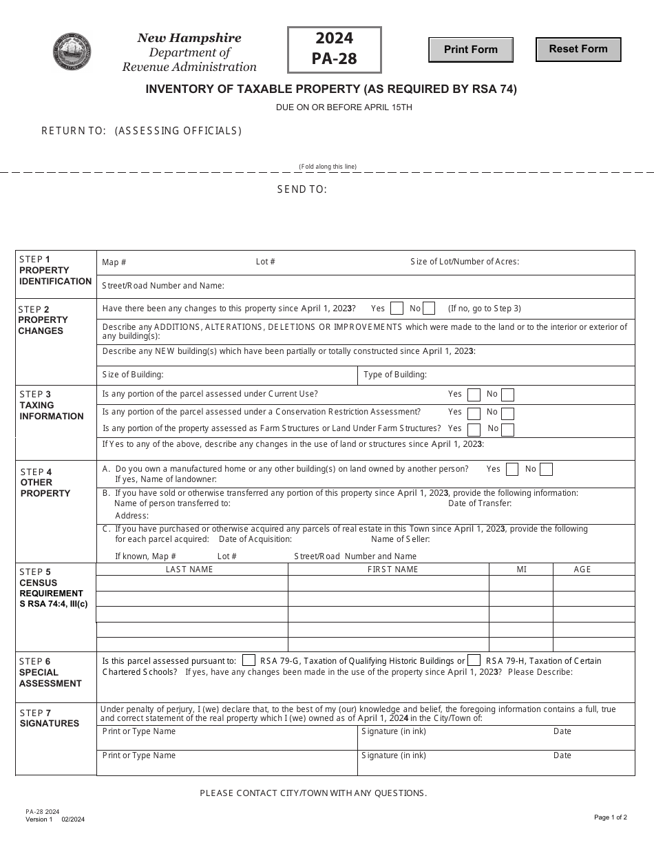 Form PA-28 Download Fillable PDF or Fill Online Inventory of Taxable ...