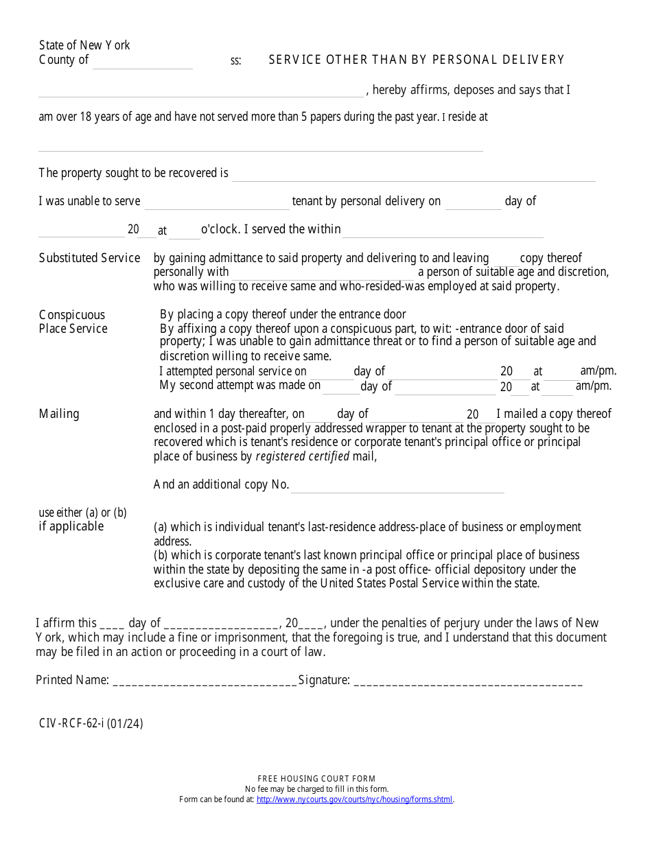 Form CIV-RCF-62 Download Fillable PDF or Fill Online Service Other Than ...