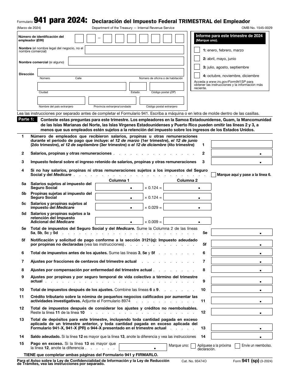 IRS Formulario 941 (SP) - Fill Out, Sign Online and Download Fillable ...