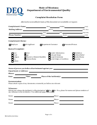 Montana Complaint Resolution Form - Fill Out, Sign Online and Download ...