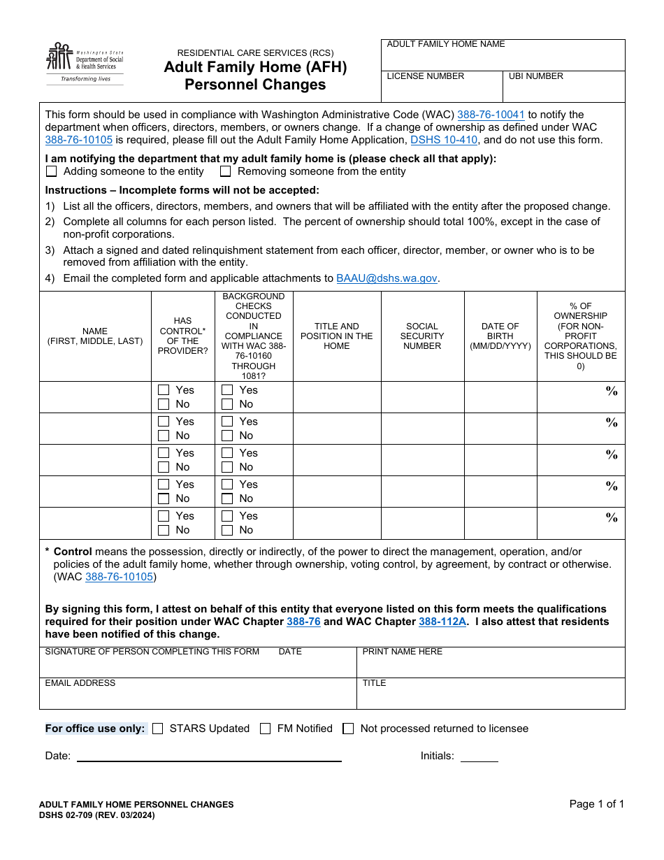 DSHS Form 02-709 Download Printable PDF or Fill Online Adult Family ...