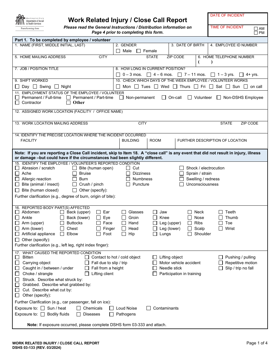 DSHS Form 03-133 Download Printable PDF or Fill Online Work Related ...