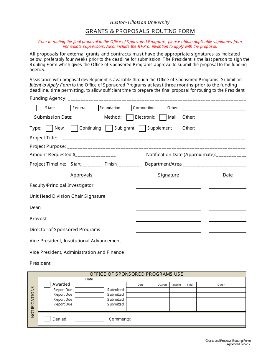 Grants & Proposals Routing Form -huston-Tillotson University - Fill Out ...
