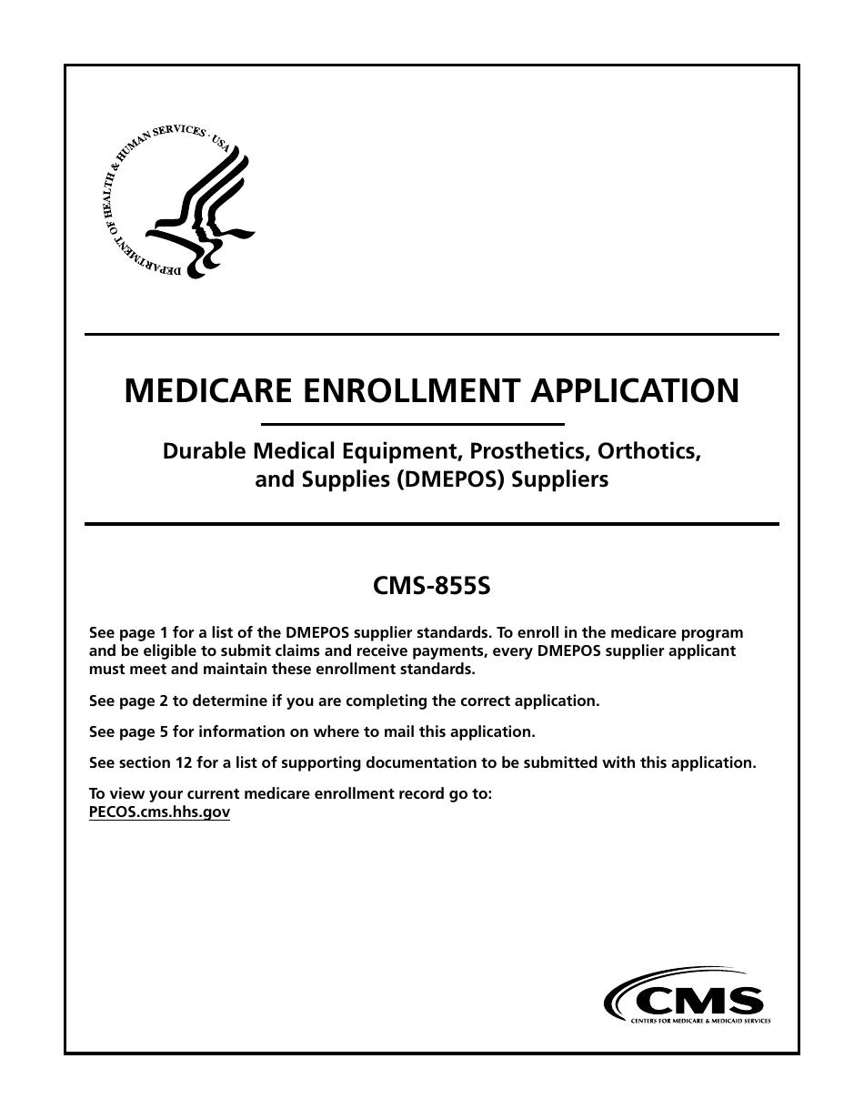 Form CMS-855S Download Fillable PDF or Fill Online Medicare Enrollment ...