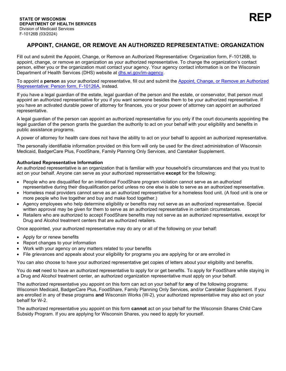 Form F-10126B Download Fillable PDF or Fill Online Appoint, Change, or ...