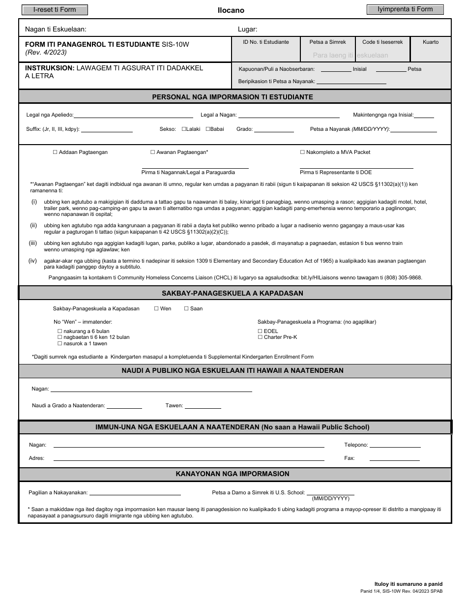 Form SIS-10W - Fill Out, Sign Online and Download Fillable PDF, Hawaii ...