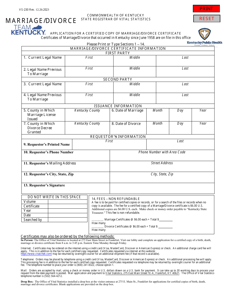 Form VS-230 Download Fillable PDF or Fill Online Application for a ...