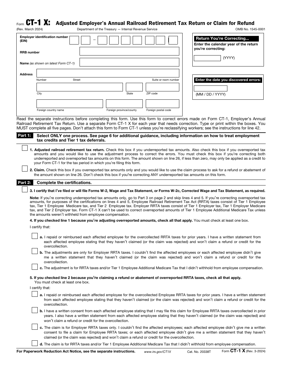IRS Form CT-1 X Download Fillable PDF or Fill Online Adjusted Employer ...
