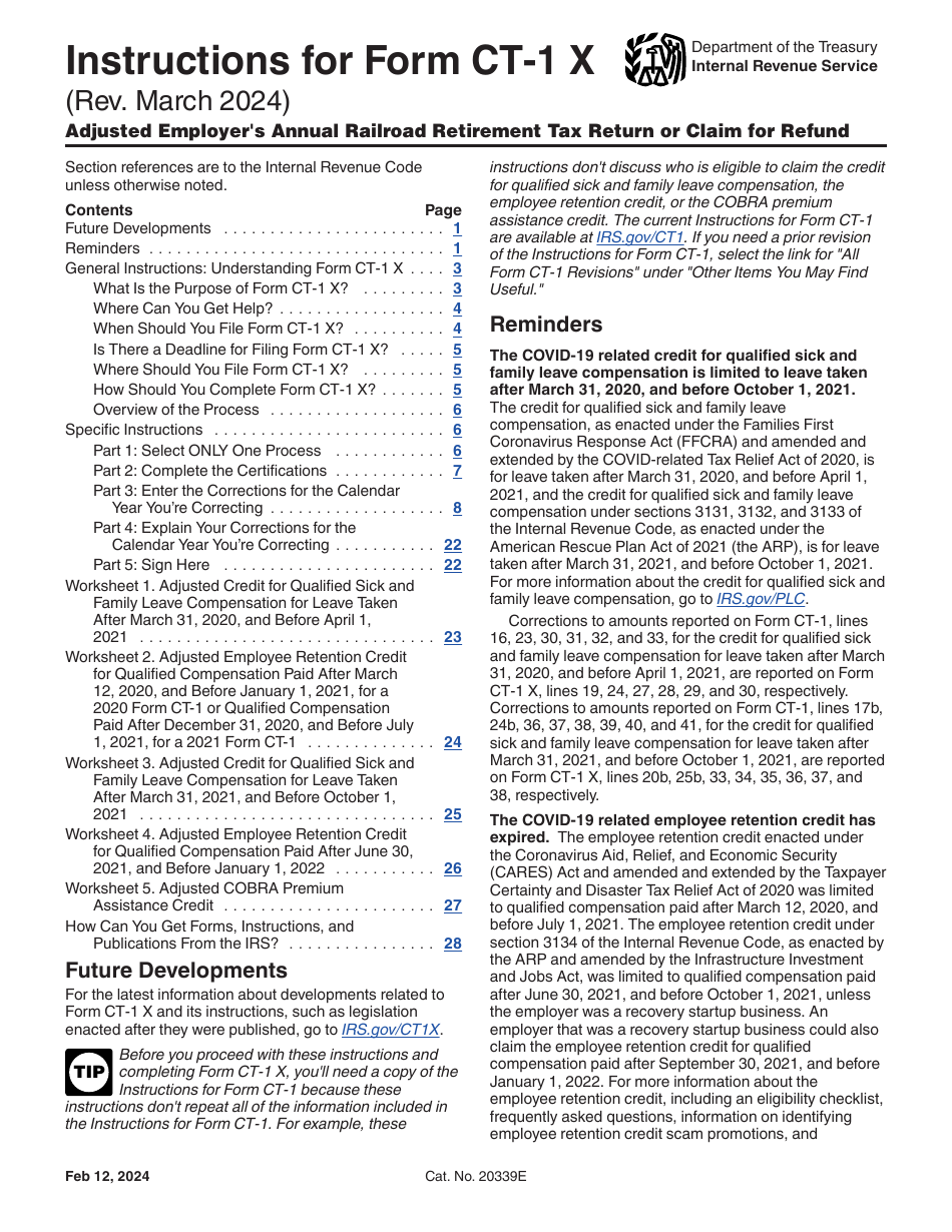 Download Instructions for IRS Form CT-1 X Adjusted Employer's Annual ...