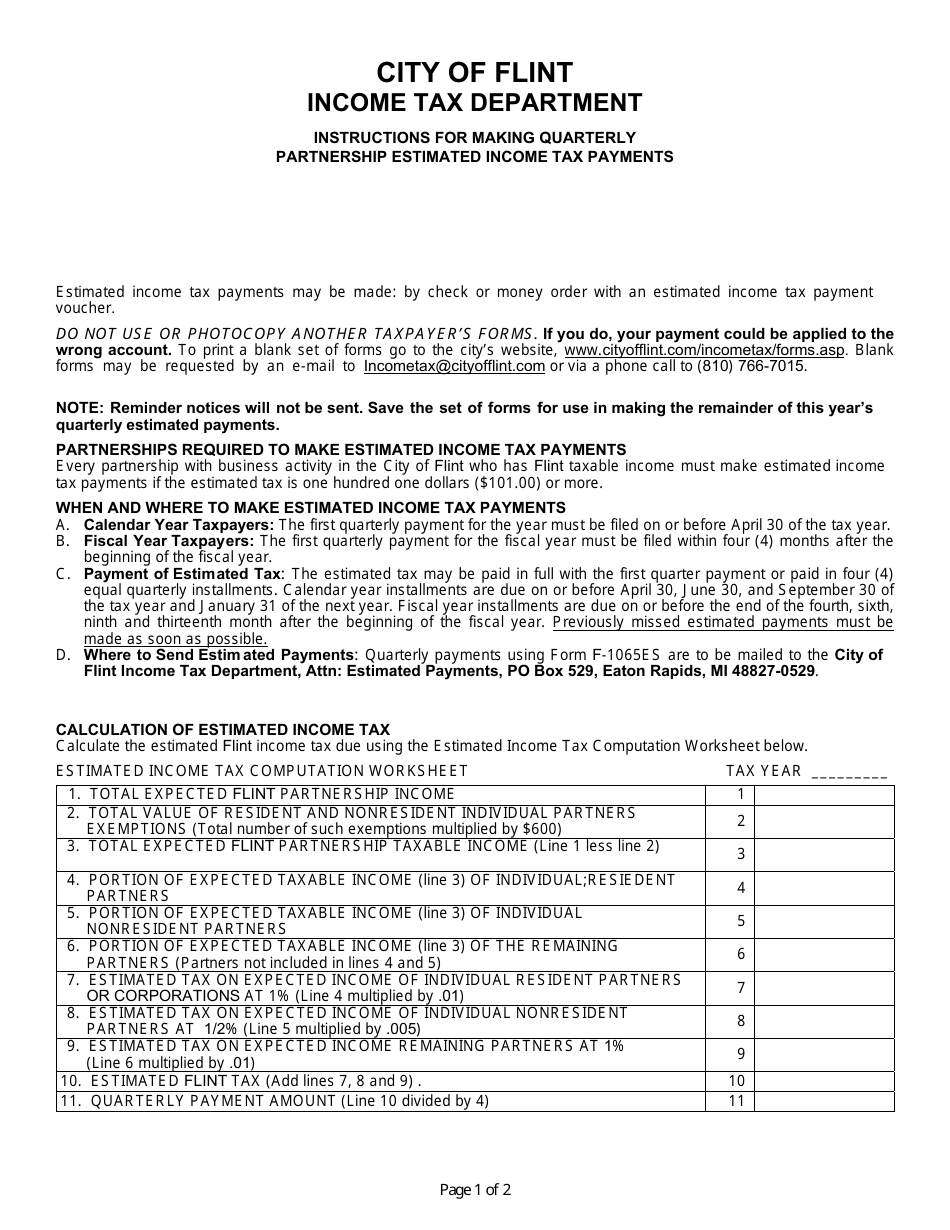 Form F-1065ES Download Printable PDF or Fill Online Partnership ...