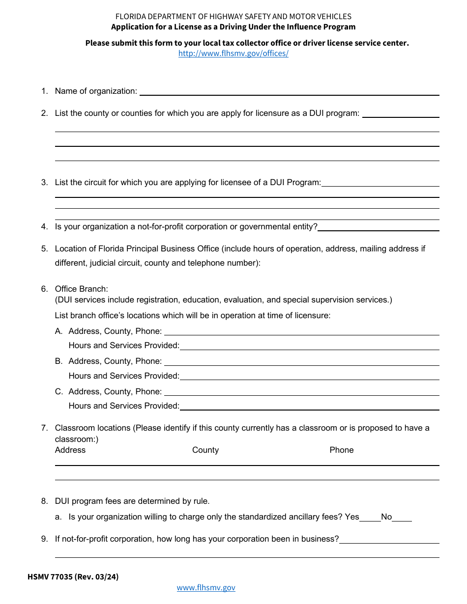 Form HSMV77035 Download Fillable PDF or Fill Online Application for a ...