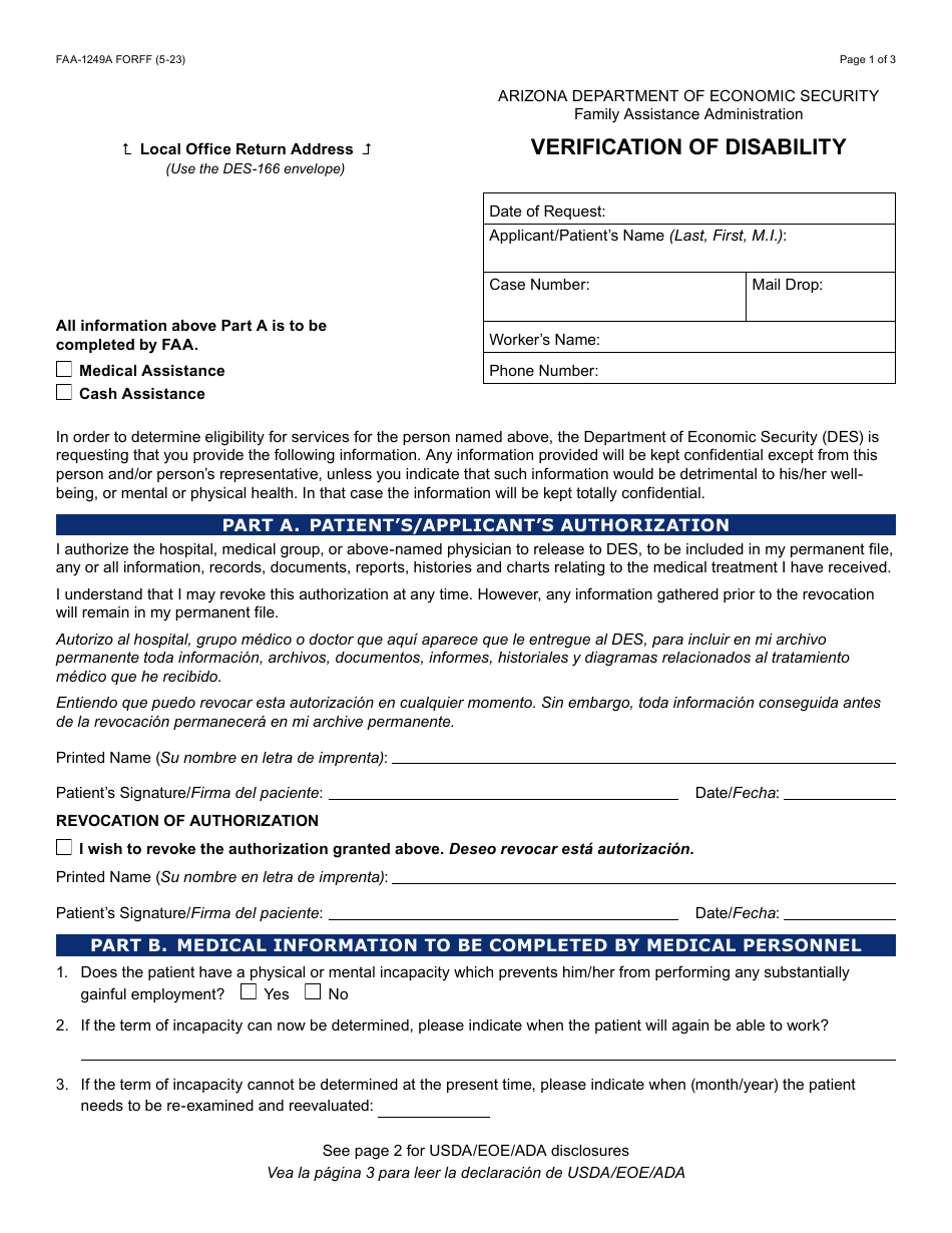 Form FAA-1249A - Fill Out, Sign Online and Download Fillable PDF ...