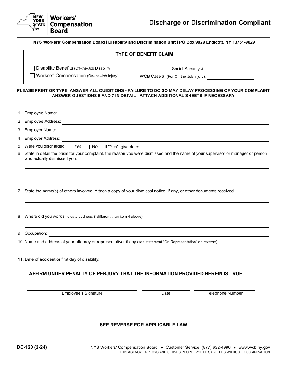 Form DC-120 Download Fillable PDF or Fill Online Discharge or ...