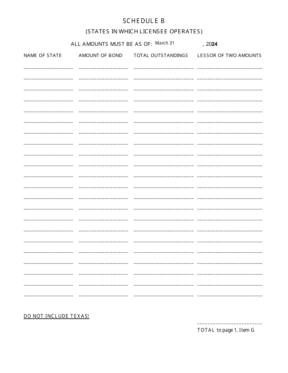 Schedule B Download Fillable PDF or Fill Online States in Which ...