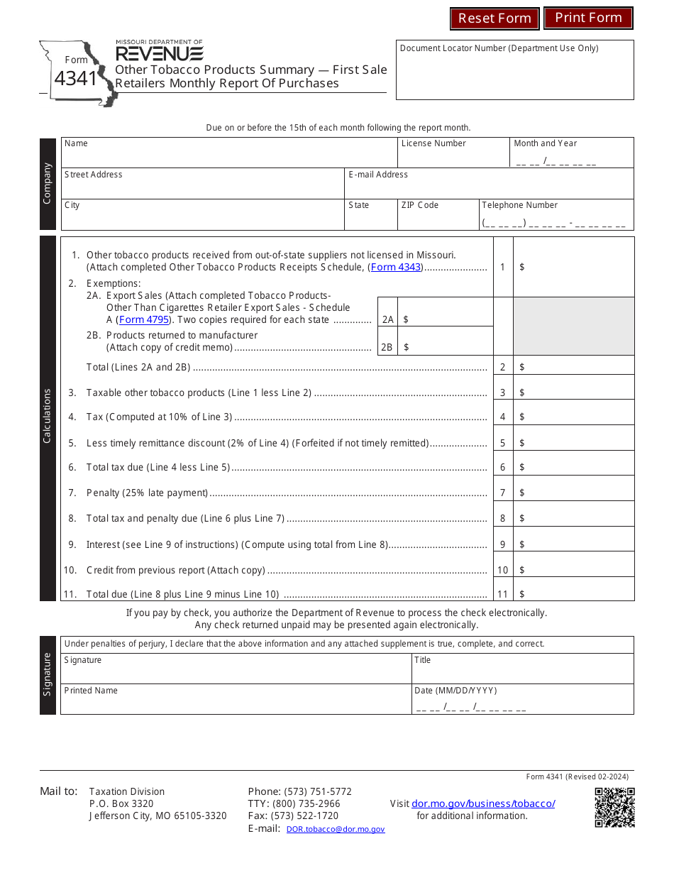 Form 4341 - Fill Out, Sign Online and Download Fillable PDF, Missouri ...