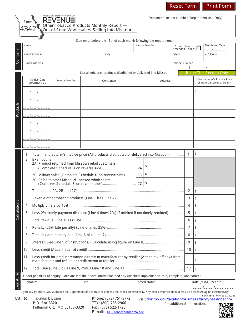 Form 4342 - Fill Out, Sign Online and Download Fillable PDF, Missouri ...