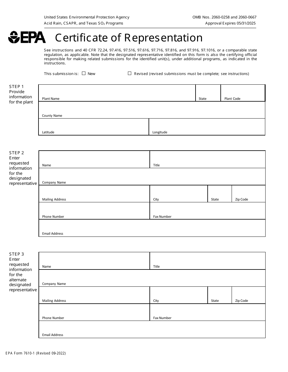 EPA Form 7610-1 Download Fillable PDF or Fill Online Certificate of ...