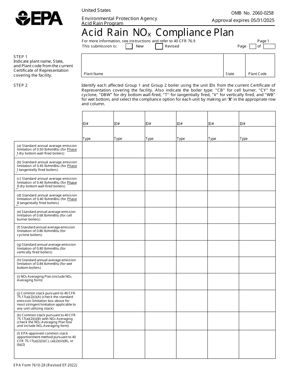 EPA Form 7610-28 Download Fillable PDF or Fill Online Acid Rain Nox ...