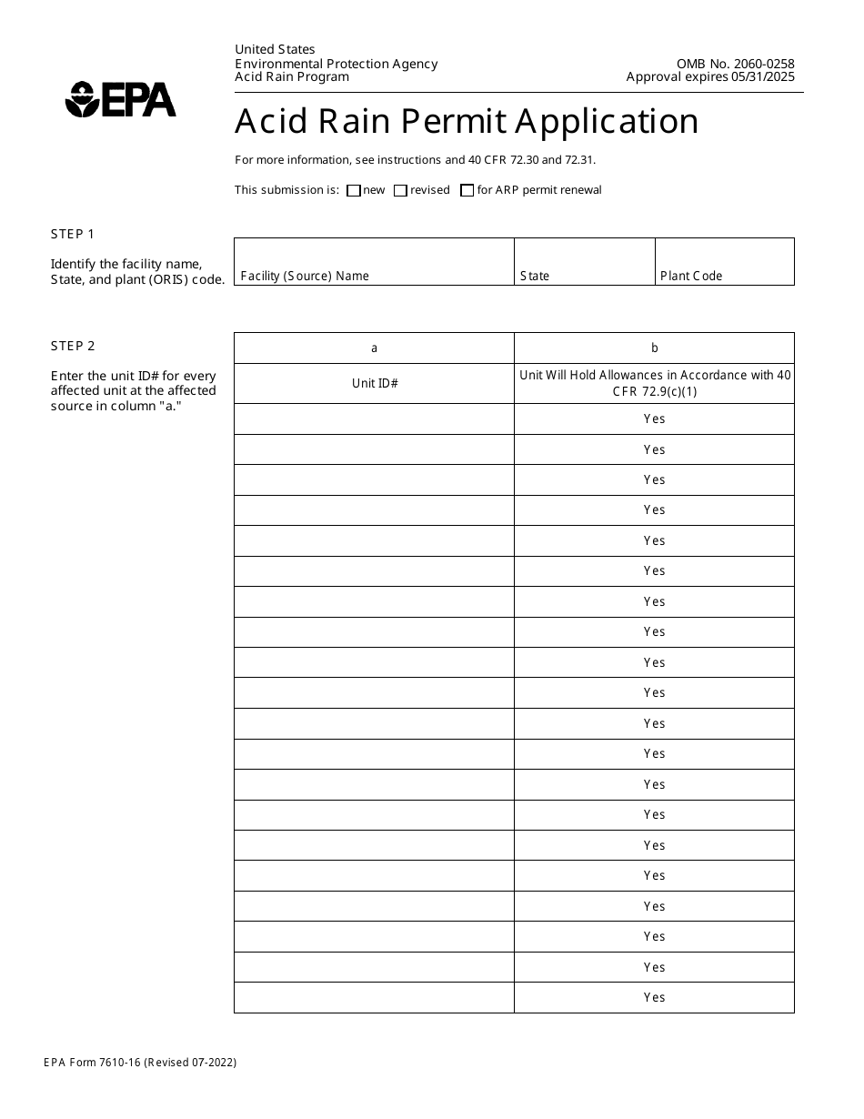 EPA Form 7610-16 Download Fillable PDF or Fill Online Acid Rain Permit ...