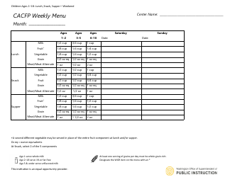 Washington CACFP Weekly Menu - Children Ages 1-18: Lunch, Snack, Supper ...
