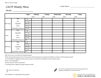 Washington CACFP Weekly Menu - Adult: Lunch & 2 Snacks - Fill Out, Sign ...
