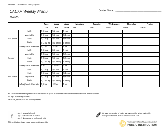 Washington CACFP Weekly Menu - Children 1-18: Am/Pm Snack, Supper ...