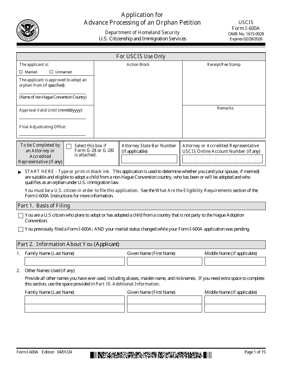 USCIS Form I-600A Download Fillable PDF or Fill Online Application for ...