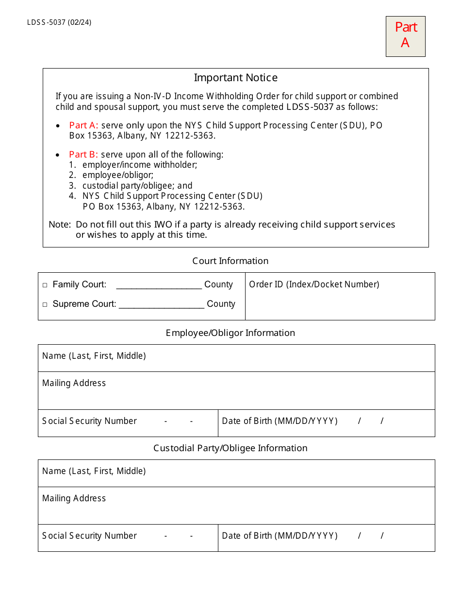 Form LDSS-5037 Download Printable PDF or Fill Online Non-IV-D Income ...