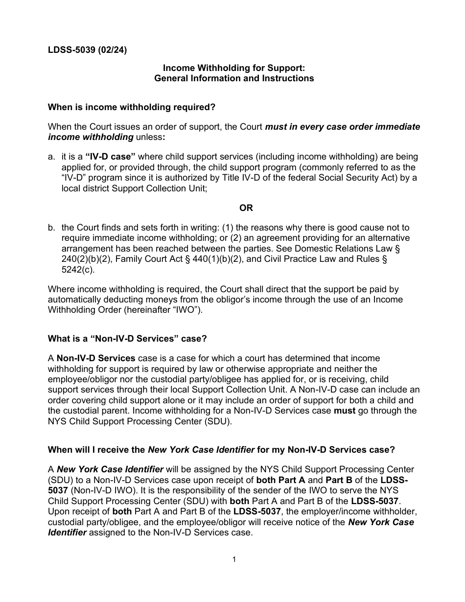 Download Instructions for Form LDSS-5037, LDSS-5038 Income Withholding ...