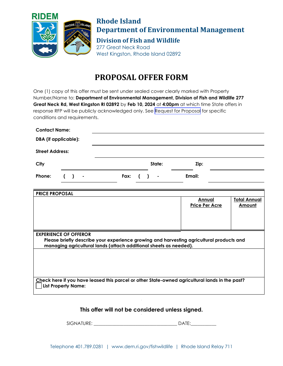 Rhode Island Proposal Offer Form - Fill Out, Sign Online and Download ...