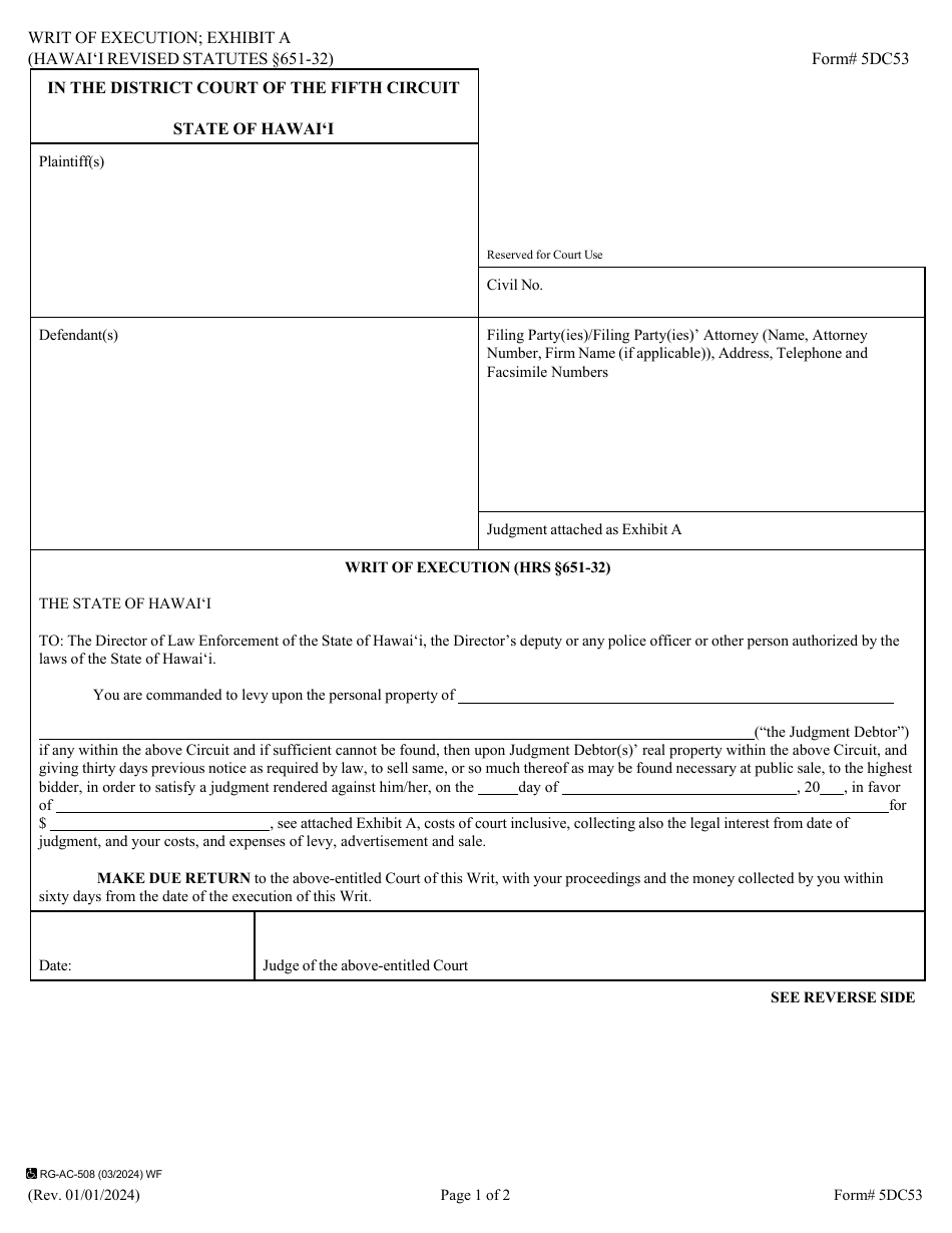 Form 5DC53 Exhibit A Download Fillable PDF or Fill Online Writ of ...