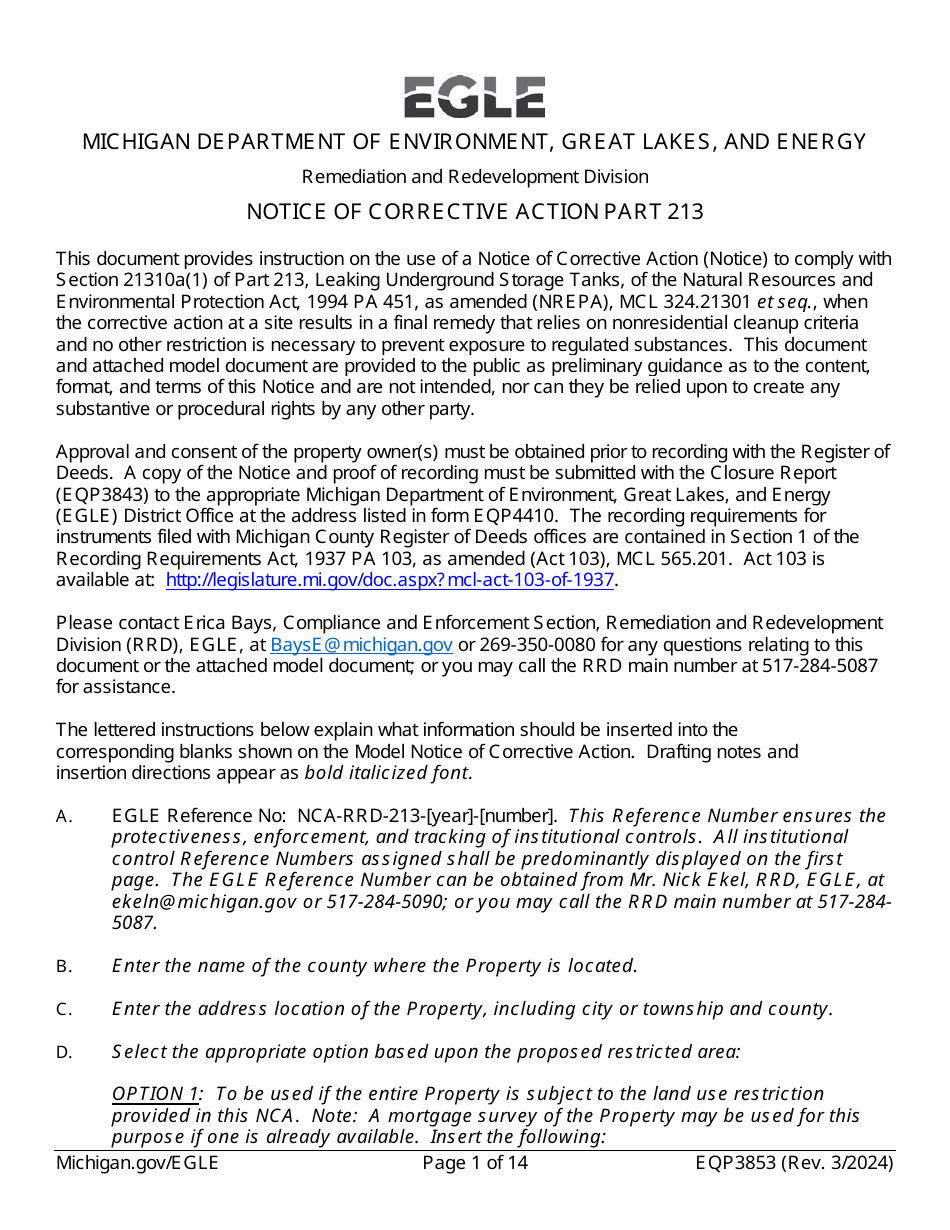 Form EQP3853 Download Printable PDF or Fill Online Notice of Corrective ...